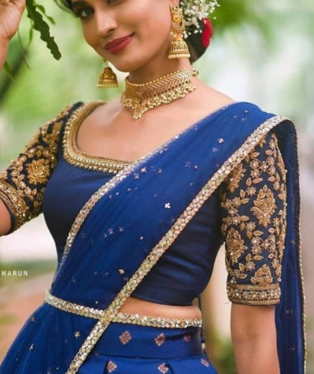 Navy Blue Maggam Work Aari Work Handmade Saree Blouse . Made to Your ...