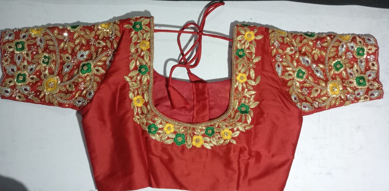 Red Gold Maggam Work Aari Work Handmade Saree Blouse . Made to Your ...