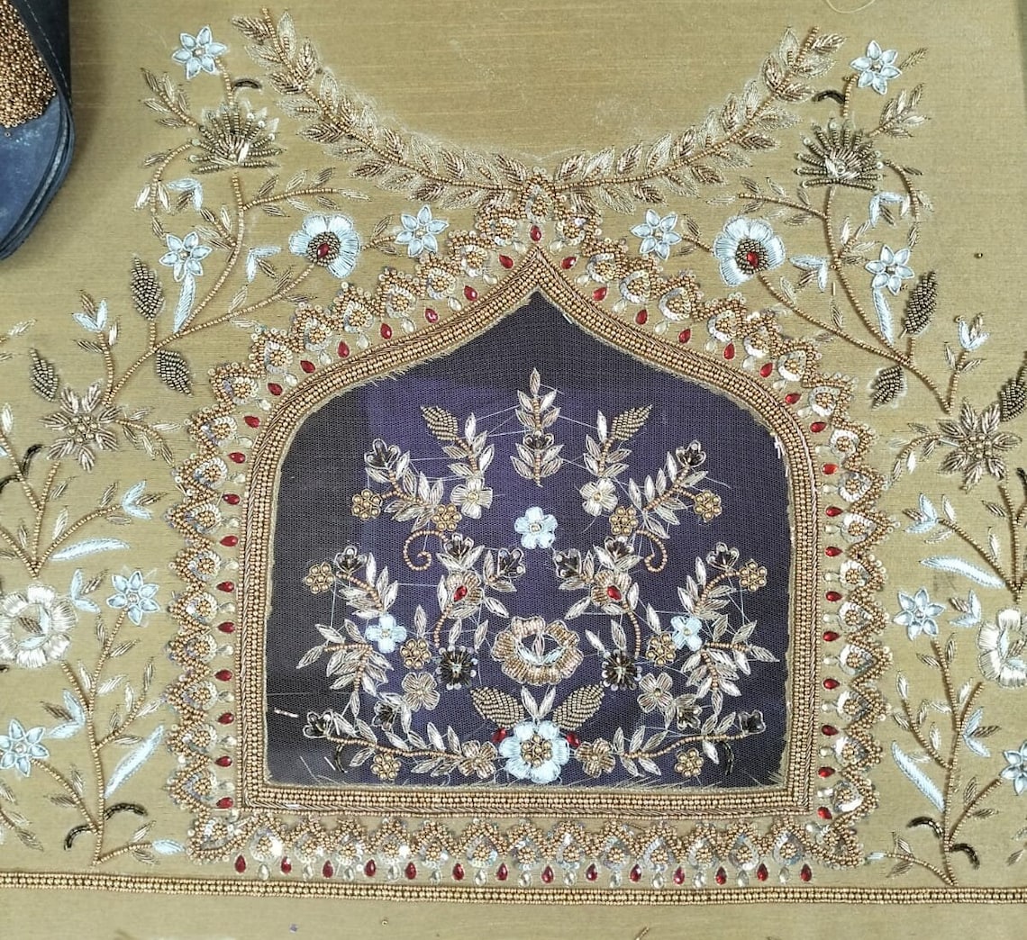 Gold and Silver Zardozi Work Bridal Blouse Aari Work Saree Blouse Aari ...