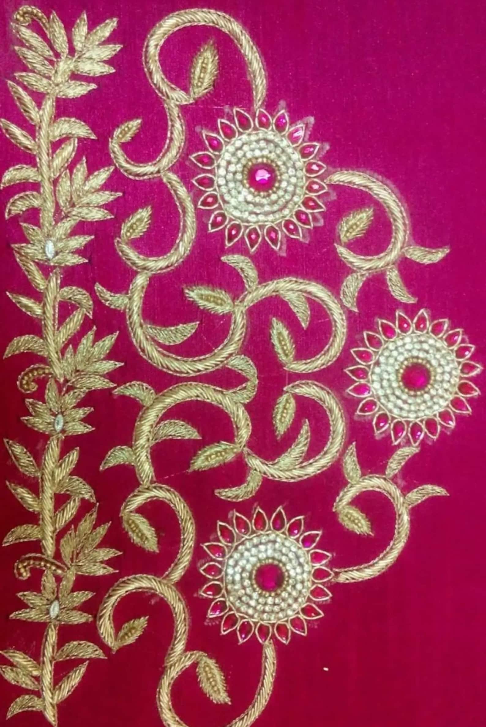 Pink Maggam Work Zardozi Handmade Indian Handworked Designer Saree ...