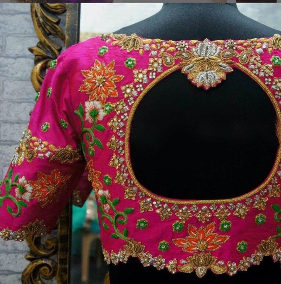 Rani Pink Maggam Work Aari Work Handmade Blouse | Aari Work | Zardozi ...
