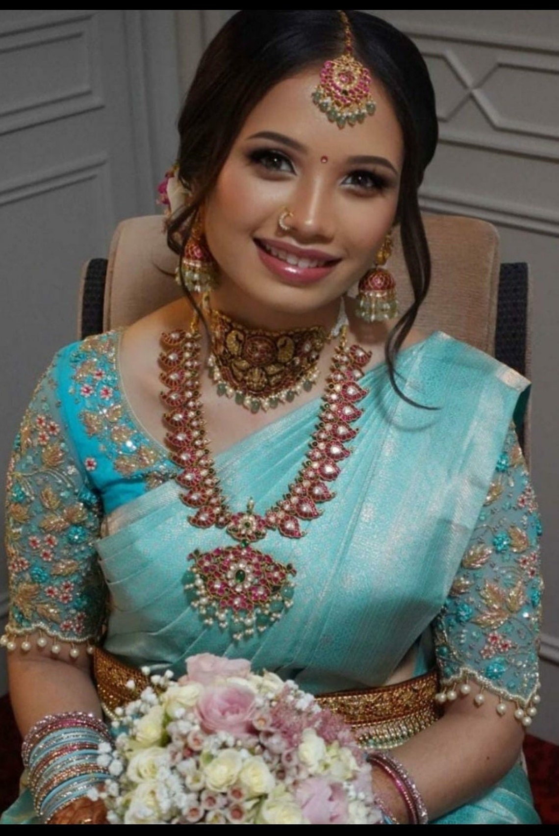 Sky Blue Maggam Work Aari Work Saree Blouse . Get in Any Colour. Pearl ...