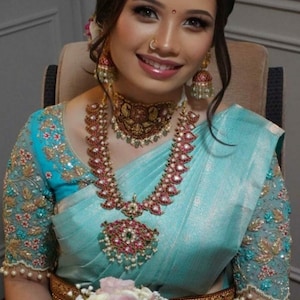 Sky Blue Maggam Work Aari Work Saree Blouse . Get in Any Colour. Pearl ...