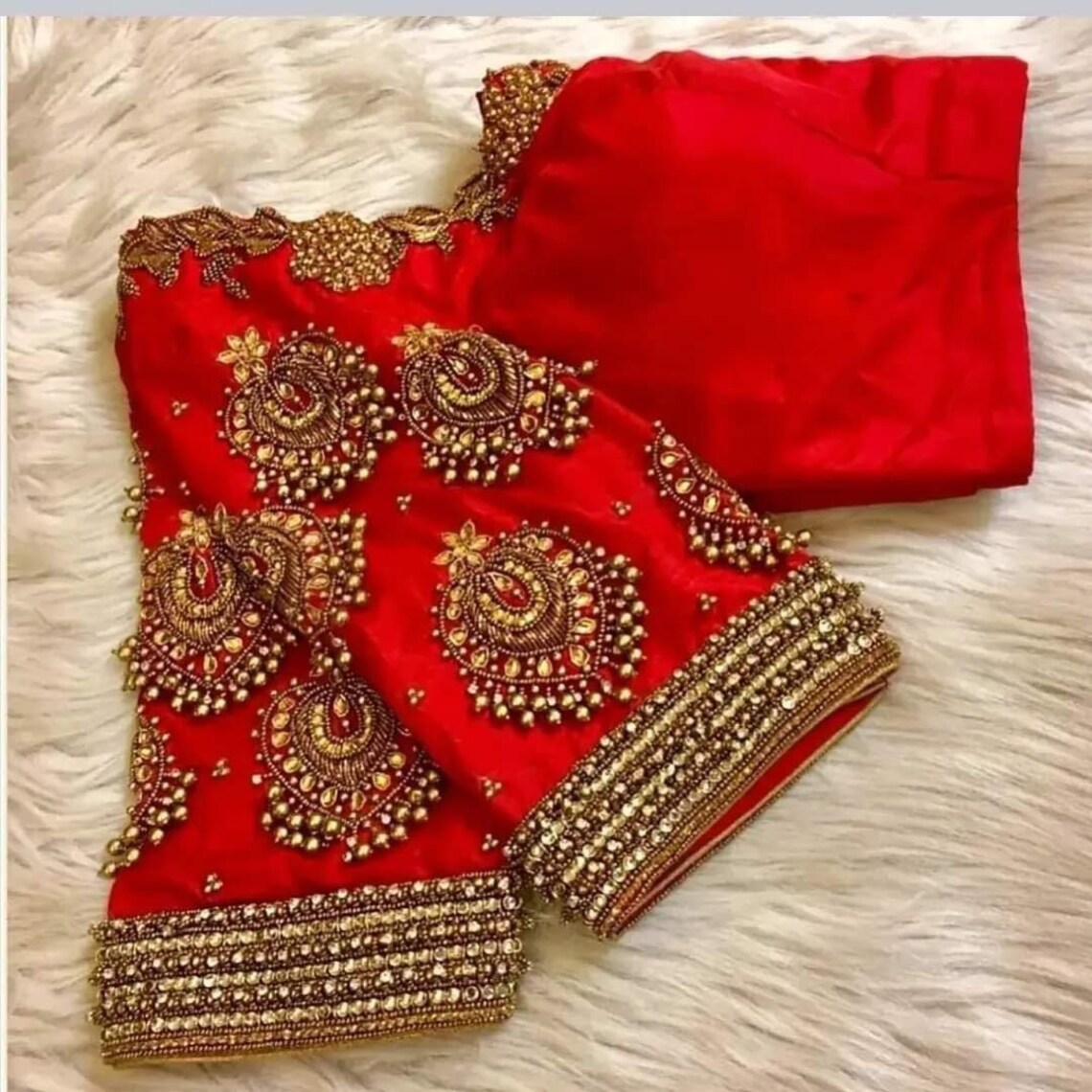 Red Gold Maggam Work Aari Work Handmade Saree Blouse . Made to Your ...