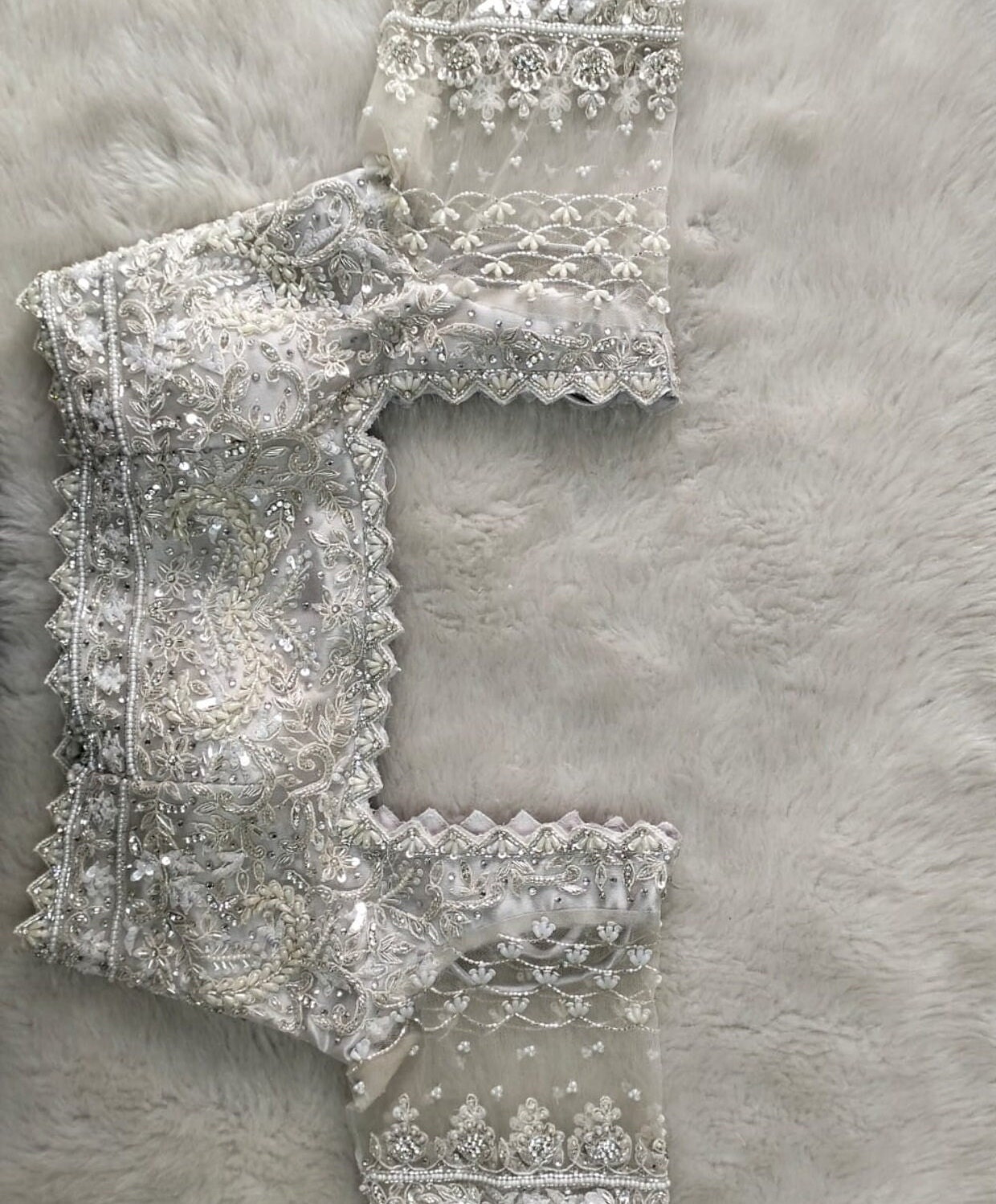 White Pearl Beaded Heavy Top Blouse Designer Saree Blouse Cocktail ...