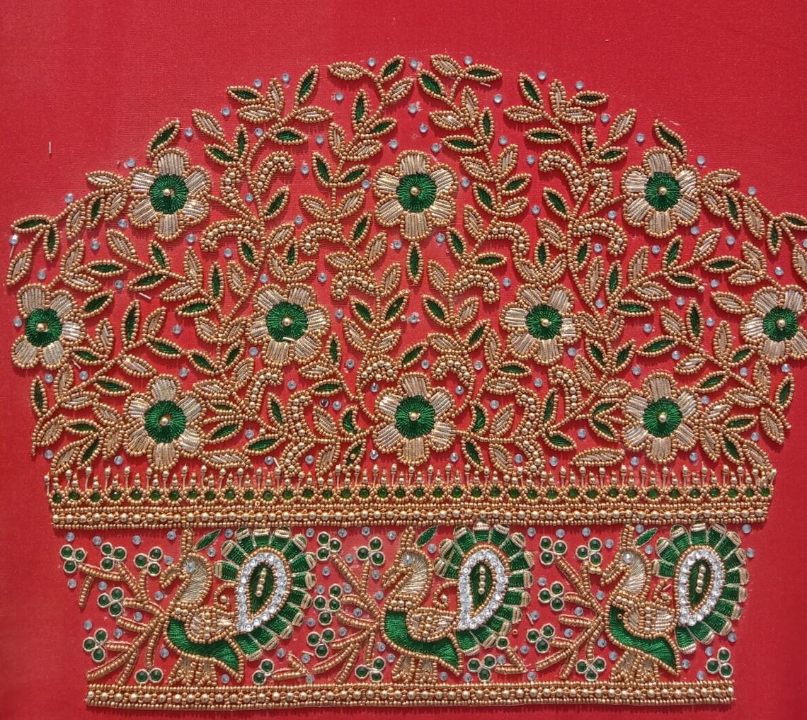 Buy Dark Green Maggam Work Aari Work Handmade Saree Blouse . Made ...