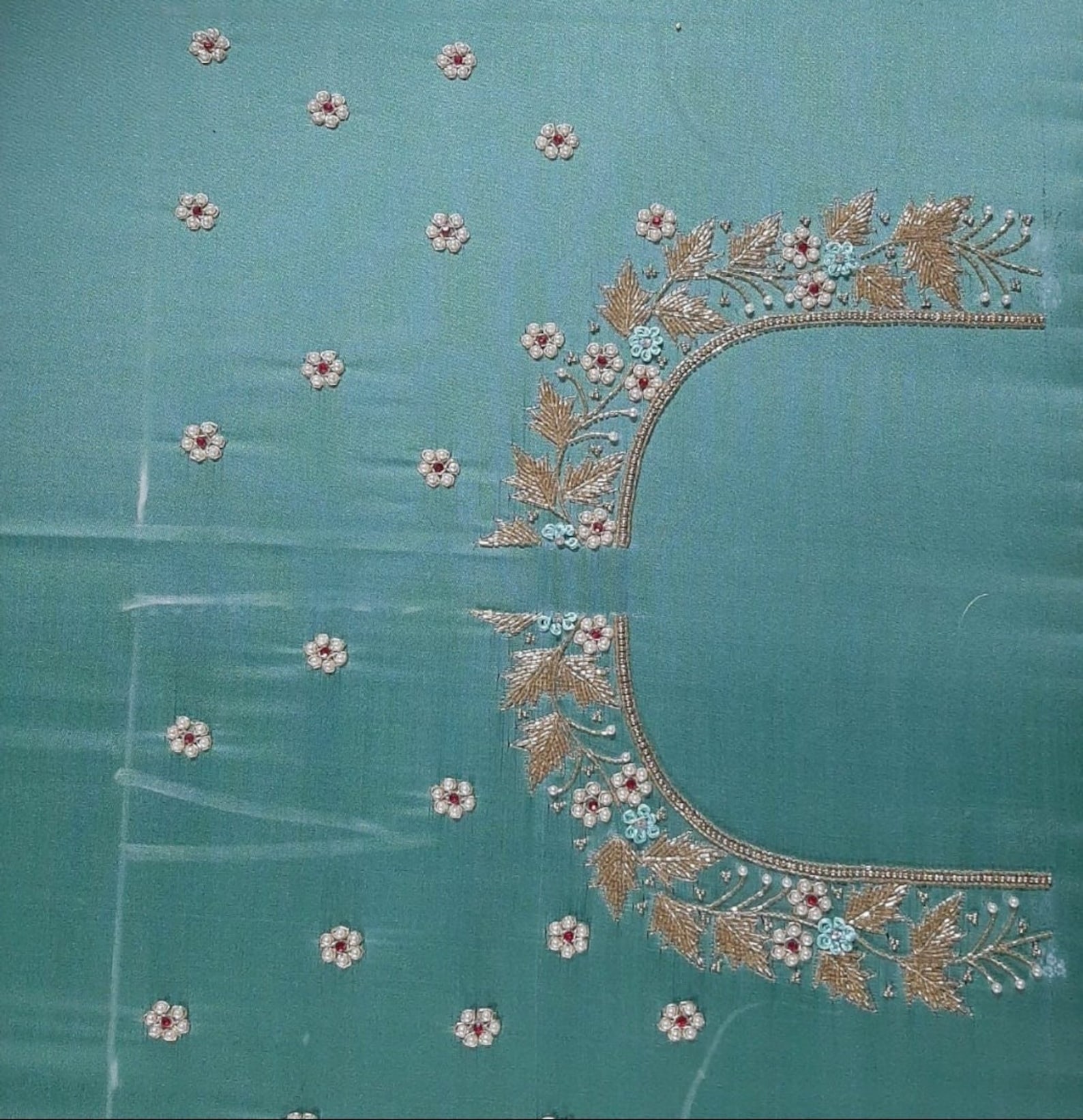 Sky Blue Maggam Work Aari Work Saree Blouse . Get in Any Colour. Pearl ...