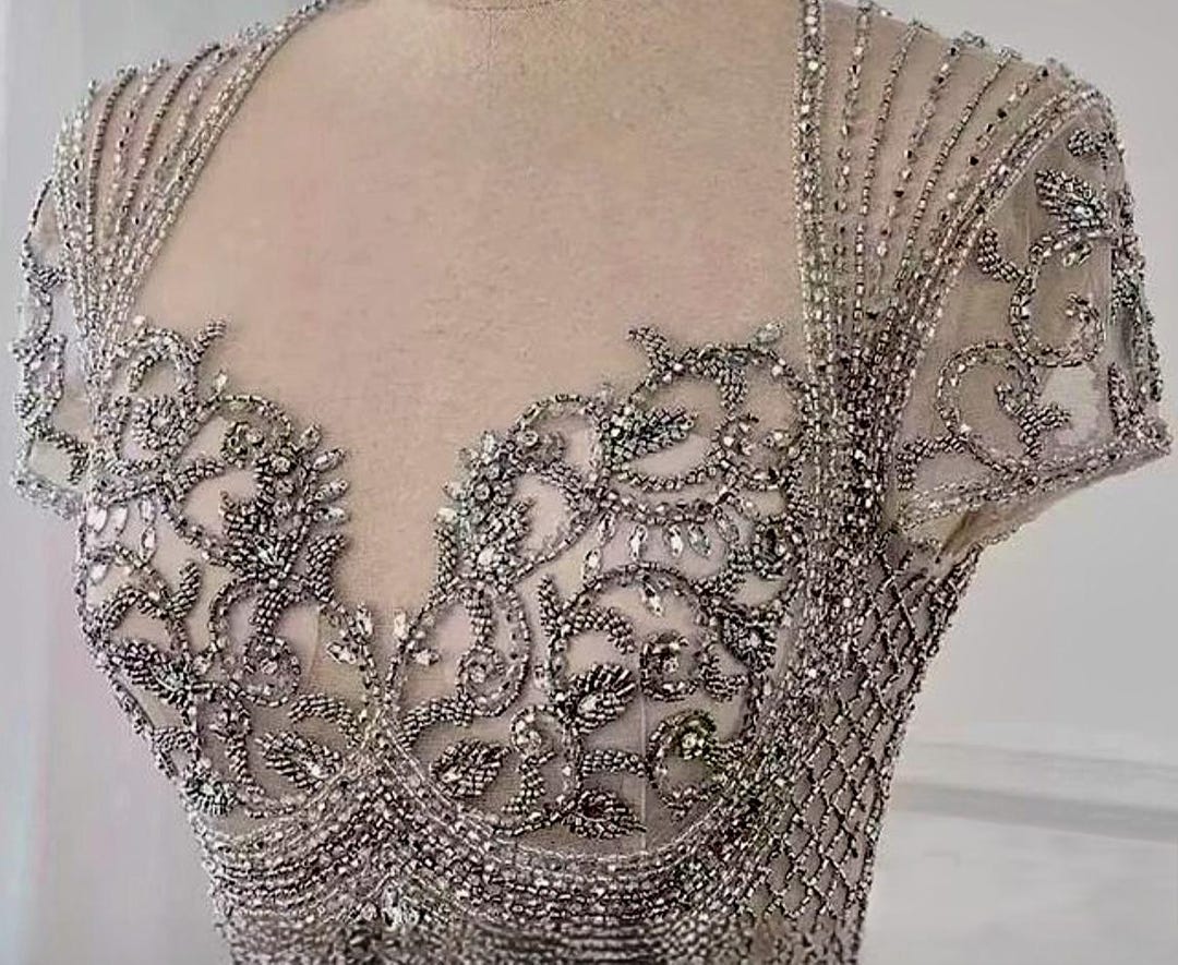 Silver Rhinestone Net Aari Work Blouse: Glitter Embroidery Bridal Top ...