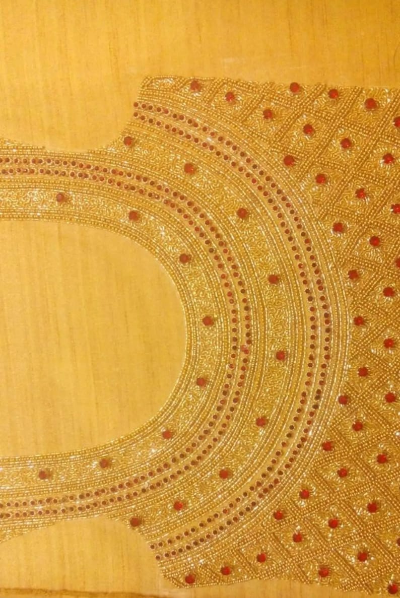 Designer Blouse Maggam Work Gold and Red - Etsy