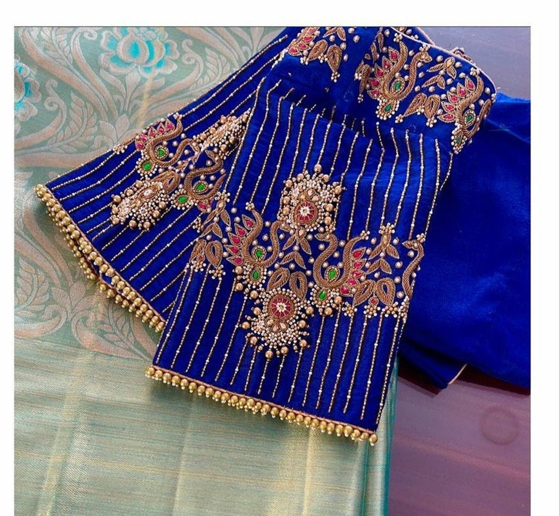 Buy Royal Blue Maggam Work Blouse Aari Work Saree Blouse Aari Online in ...