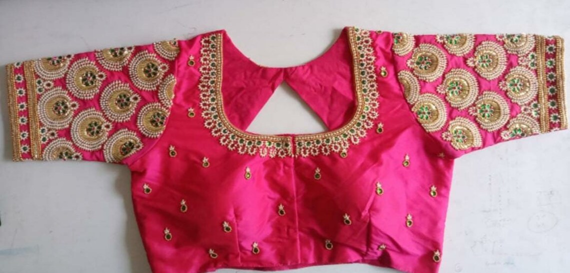 Majenta Pink Maggam Work Aari Work Handmade Blouse Aari Work Zardozi Blouse Deep Back - Etsy