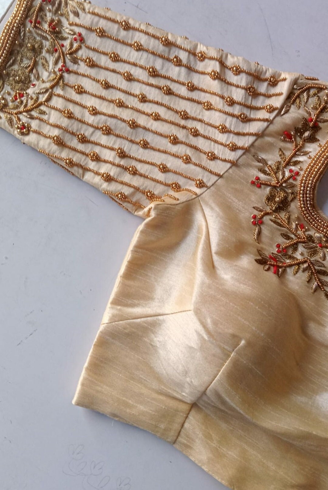 Dull Gold Maggam Work Aari Work Handmade Saree Blouse . Can Be Made in ...