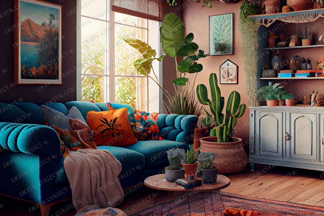 2 X Boho Virtual Background, Bohemian Green Screen Overlay, Boho Vtuber ...