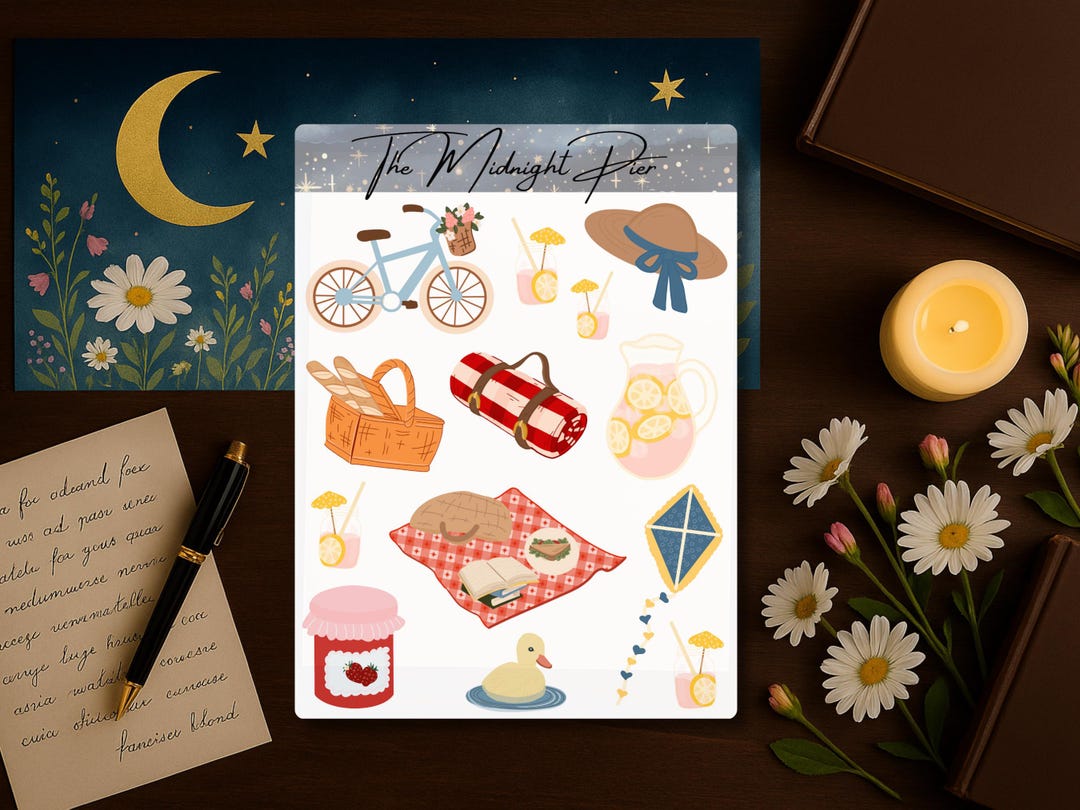 Blankets & Baskets Sticker Sheet – Summer Picnic Icons, Lemonade, Kite ...