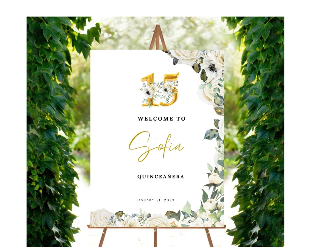 Quinceañera Welcome Sign | Sweet 15 Sign | Mis Quince Años | Gold Font ...