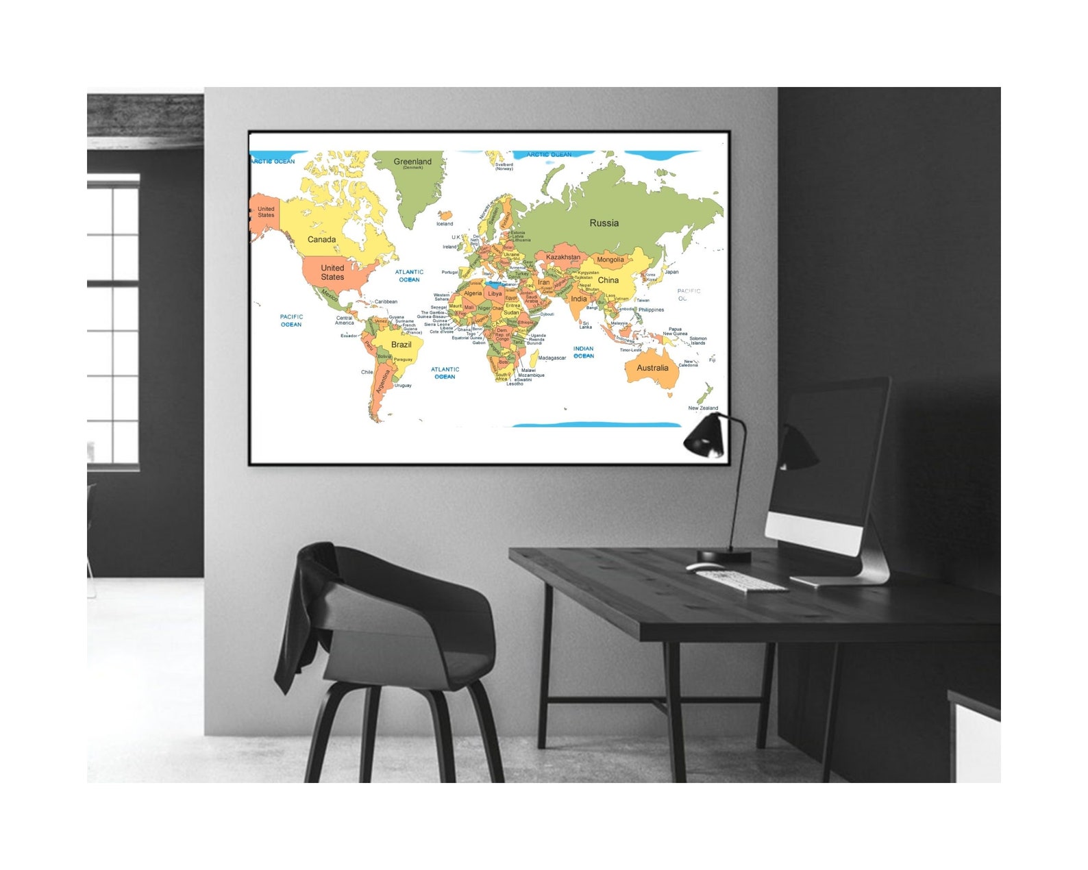 World's MAP With Color & Names - Etsy