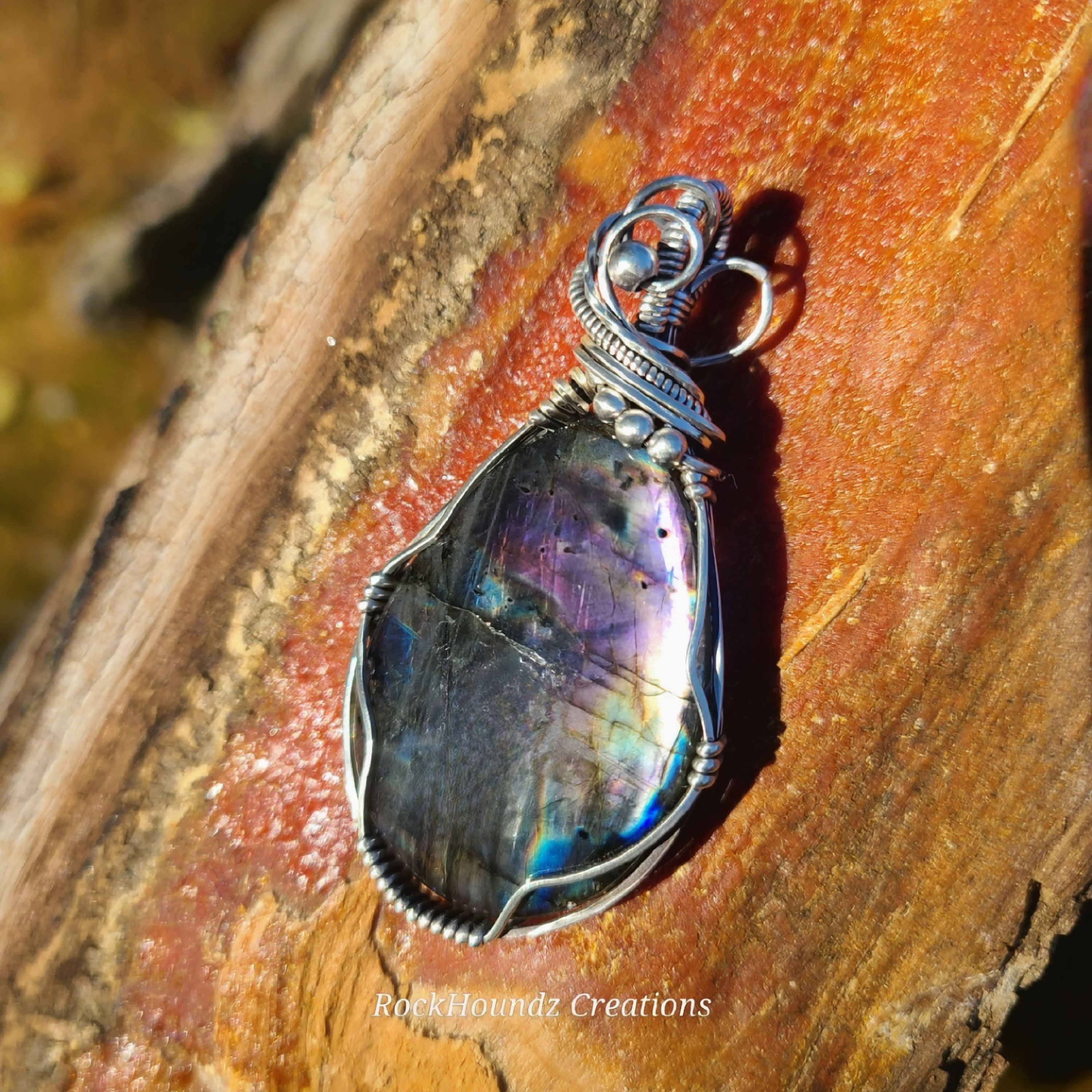 Rainbow Spectrolite Wrapped in Solid Sterling Silver Double Sided ...