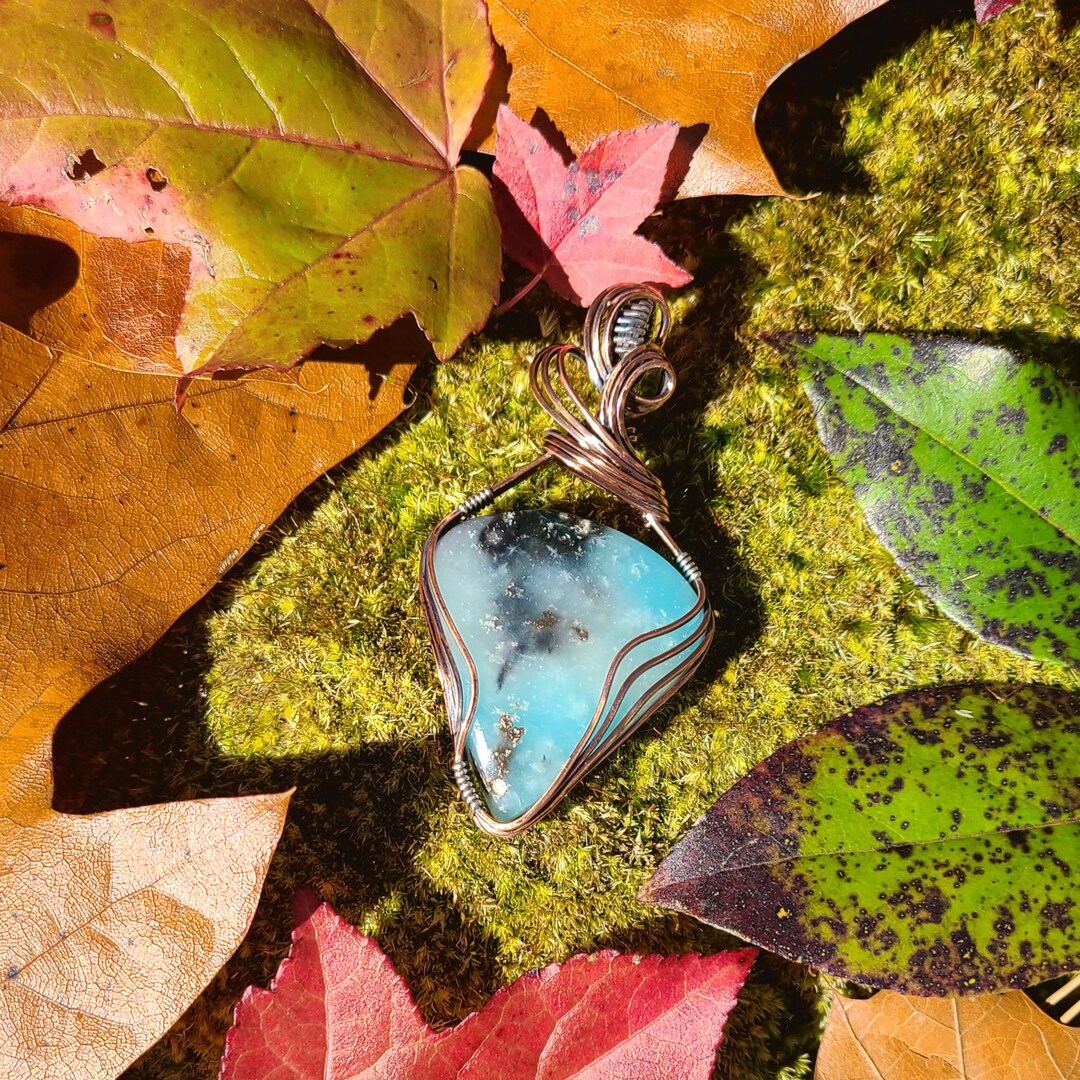 Hemimorphite Wire Wrapped Pendant With Antique Copper and Sterling ...