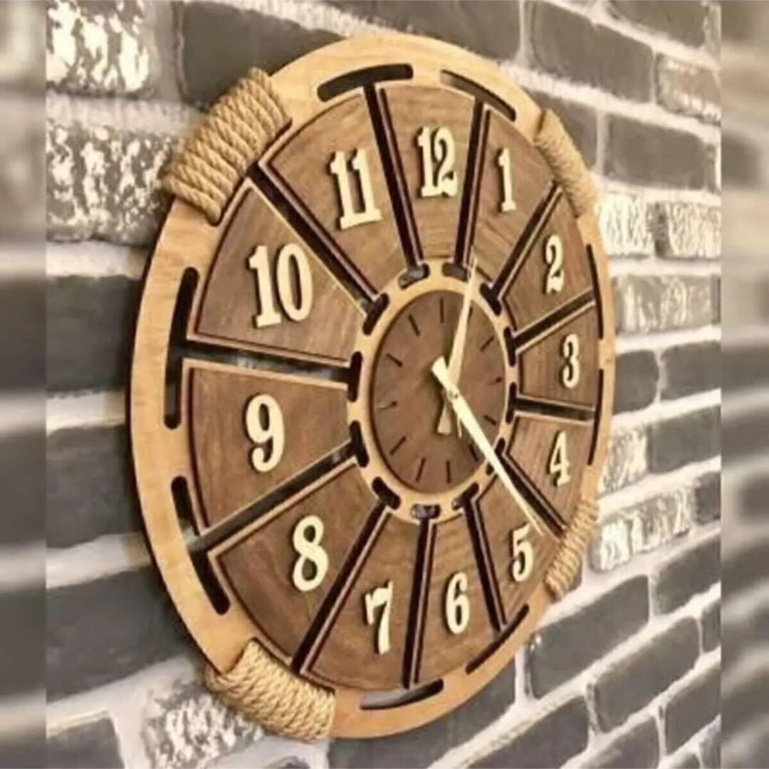 Rustic Wooden Wall Clock With Rope Detailing 40x40 Cm Handmade Nautical ...