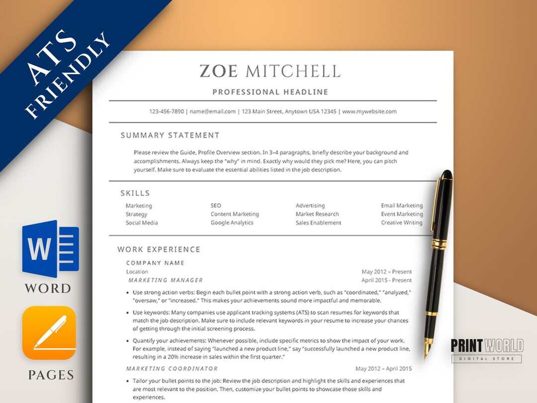 Modern ATS Resume Template Professional Resume Template for - Etsy