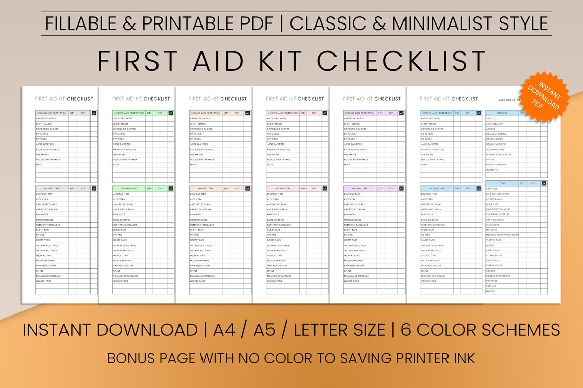 First Aid Kit Checklist Printable PDF Template, Emergency Checklist ...