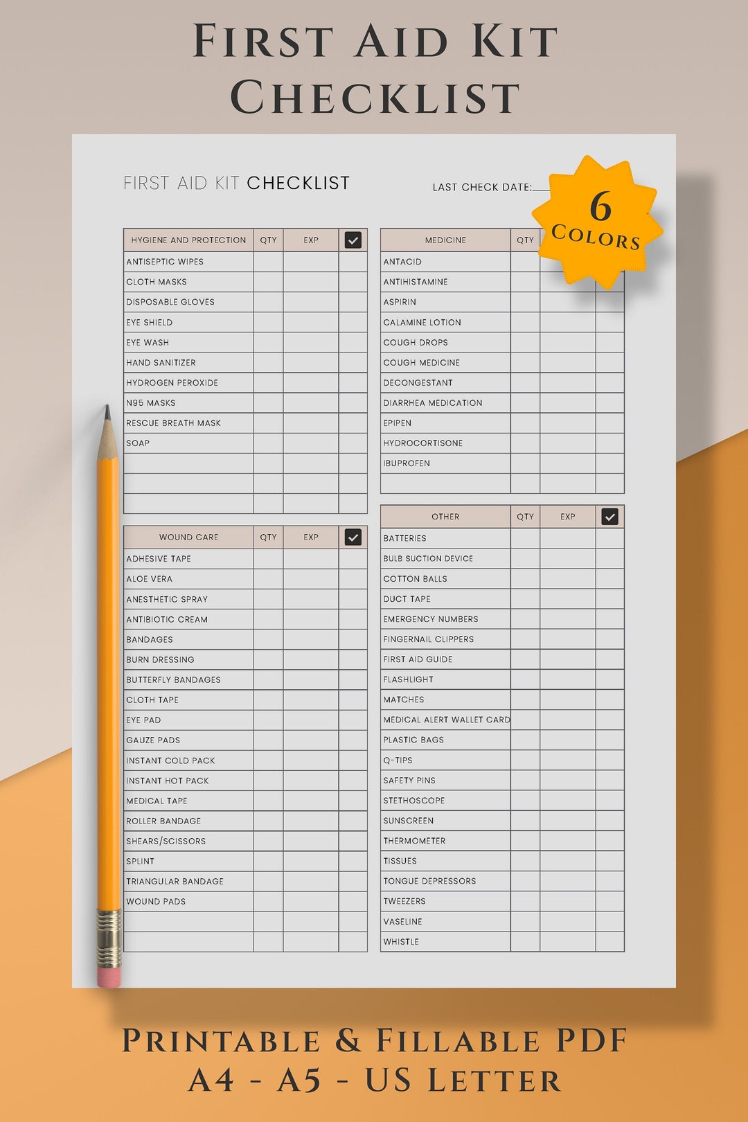 First Aid Kit Checklist Printable PDF Template Emergency - Etsy Canada