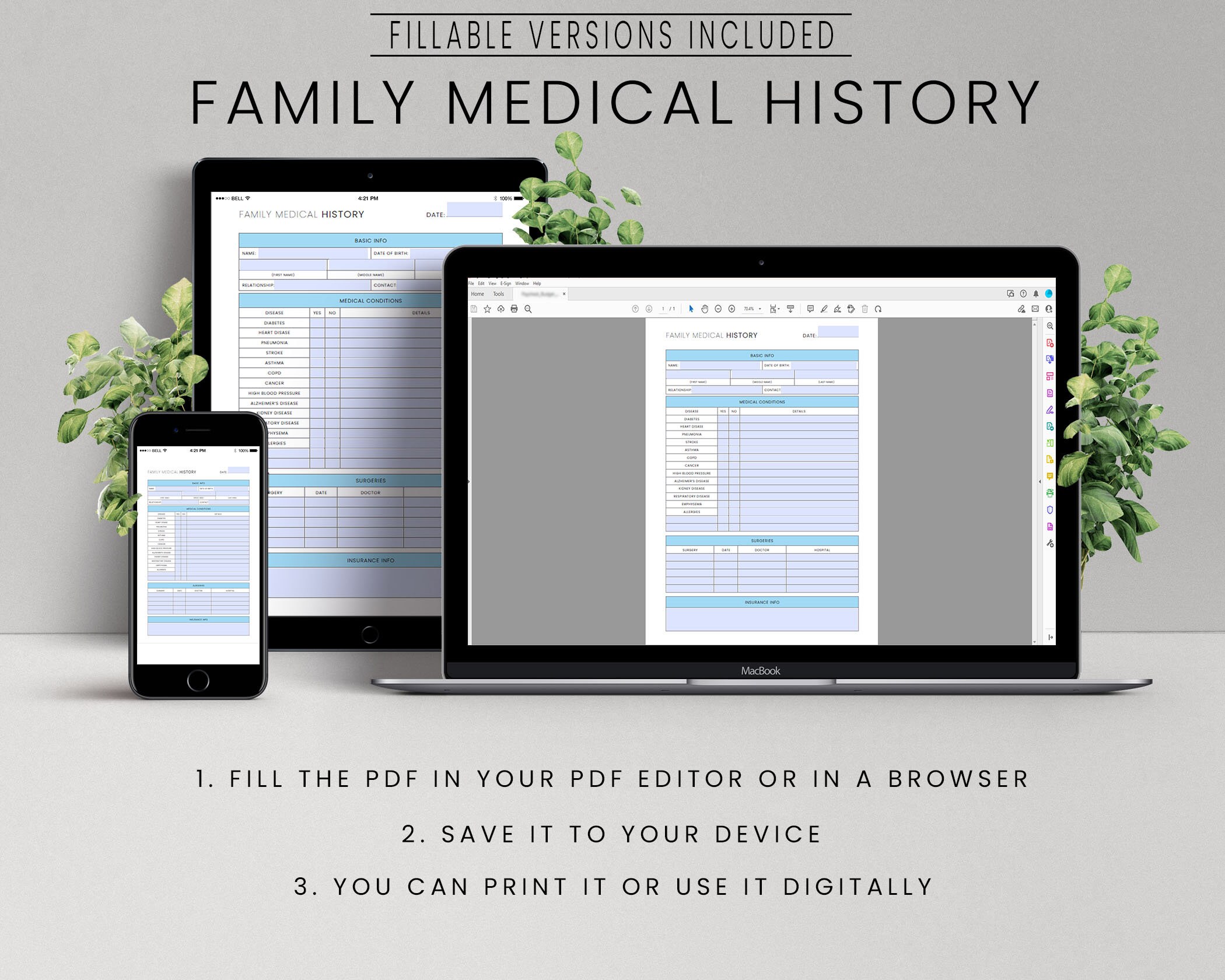 Family Medical History Printable PDF Template, Health Log, Medical ...
