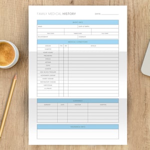 Family Medical History Printable PDF Template, Health Log, Medical ...