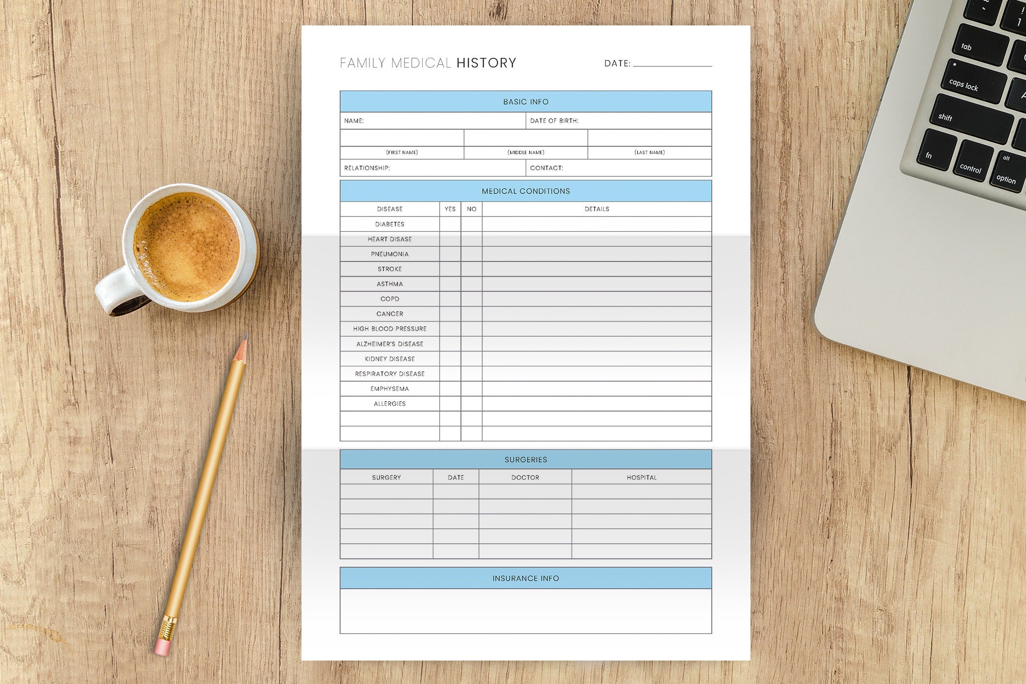 Family Medical History Printable PDF Template, Health Log, Medical ...