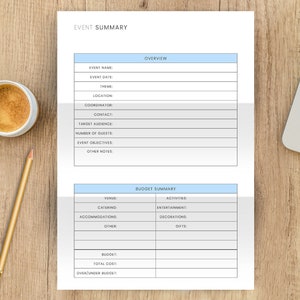 Printable Event Summary Template PDF, Party Organizer, Binder Insert ...
