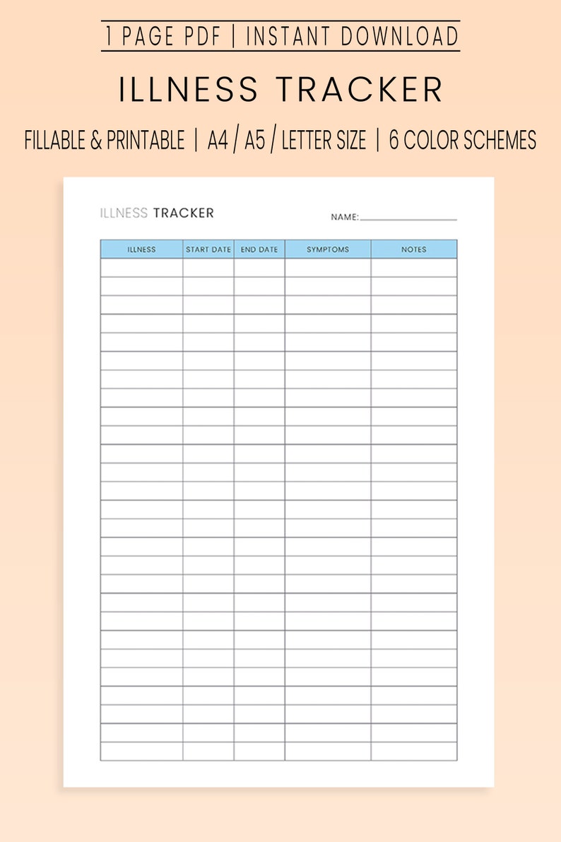 Illness Tracker Printable PDF Template, Health Log, Medical Helper Form ...