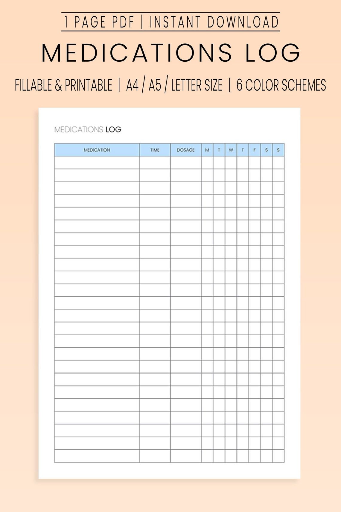 Medication Log, Medicine Log, Medication Tracker, Vitamin Tracker ...