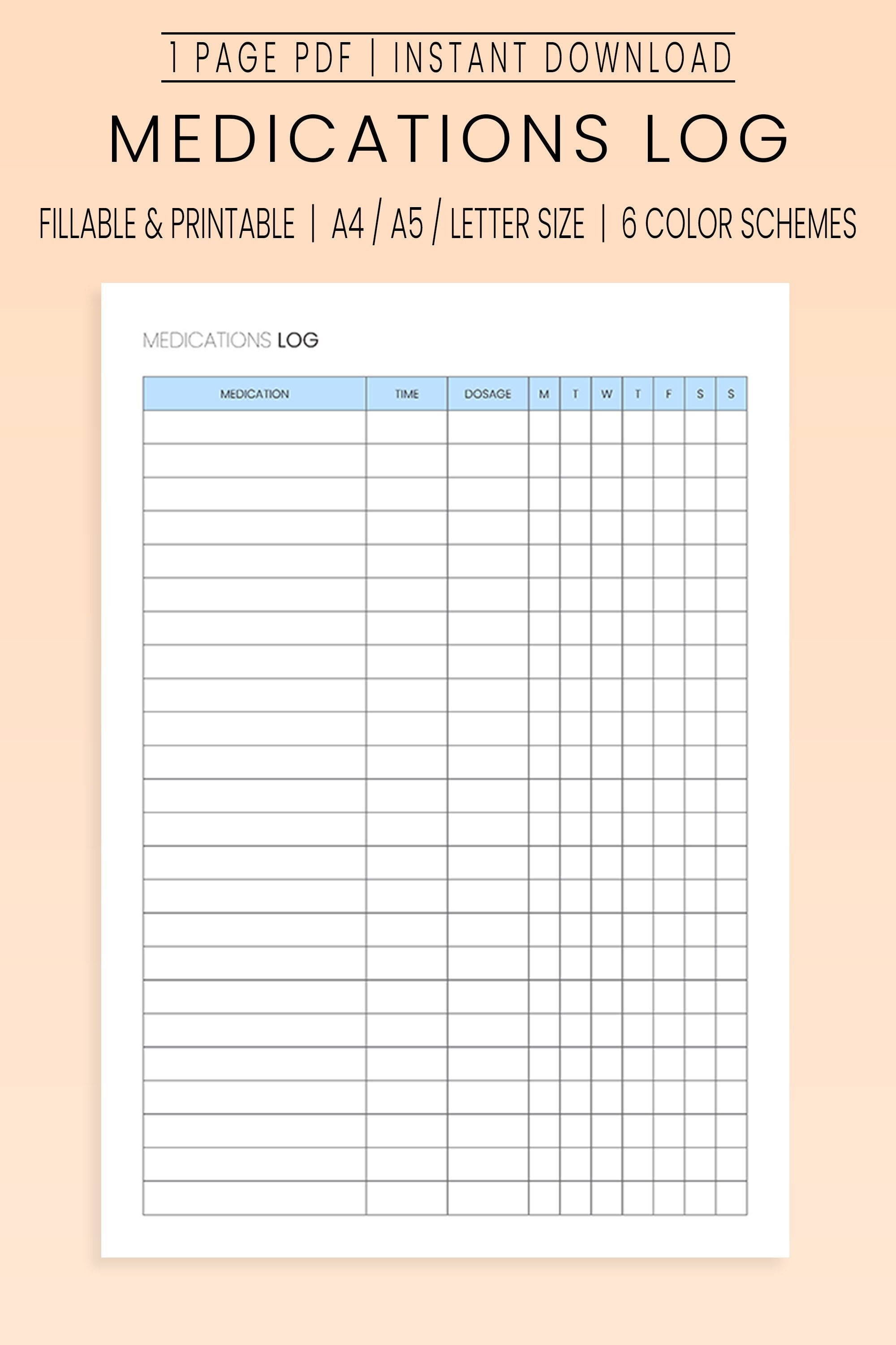 Medication Log, Medicine Log, Medication Tracker, Vitamin Tracker ...