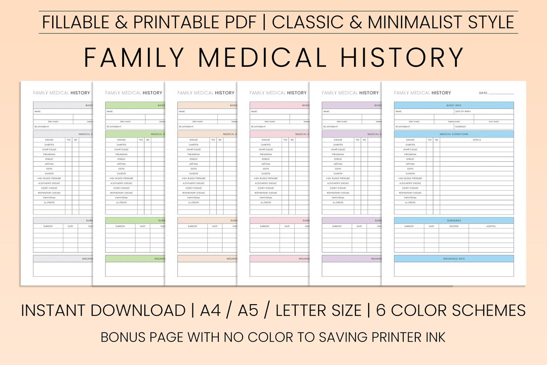 Family Medical History Printable PDF Template, Health Log, Medical ...