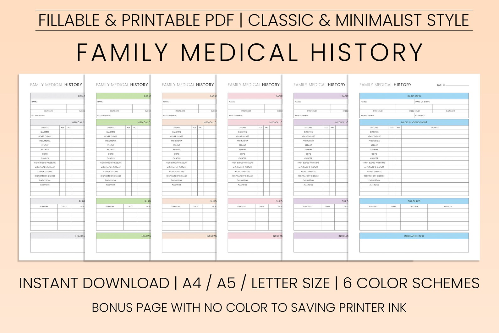 Family Medical History Printable PDF Template, Health Log, Medical ...