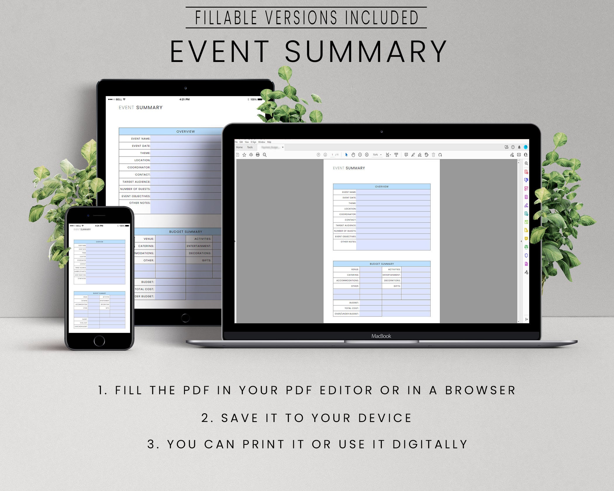 Printable Event Summary Template PDF, Party Organizer, Binder Insert ...