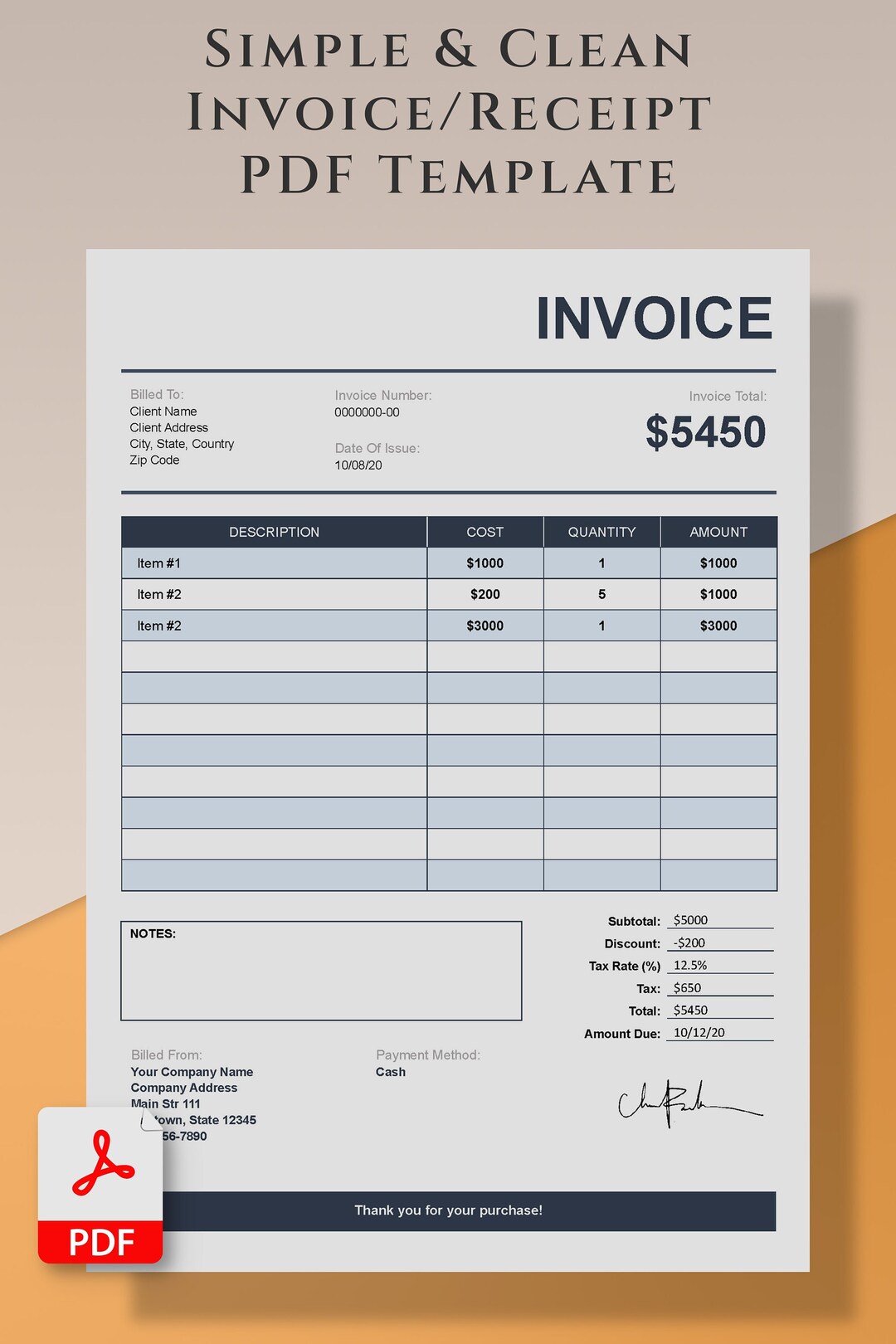 Professional Invoice Template Word & PDF, Simple, Clean and ...