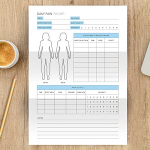 Daily Pain Tracker, Pain Log, Health Tracker Printable, Chronic Pain ...