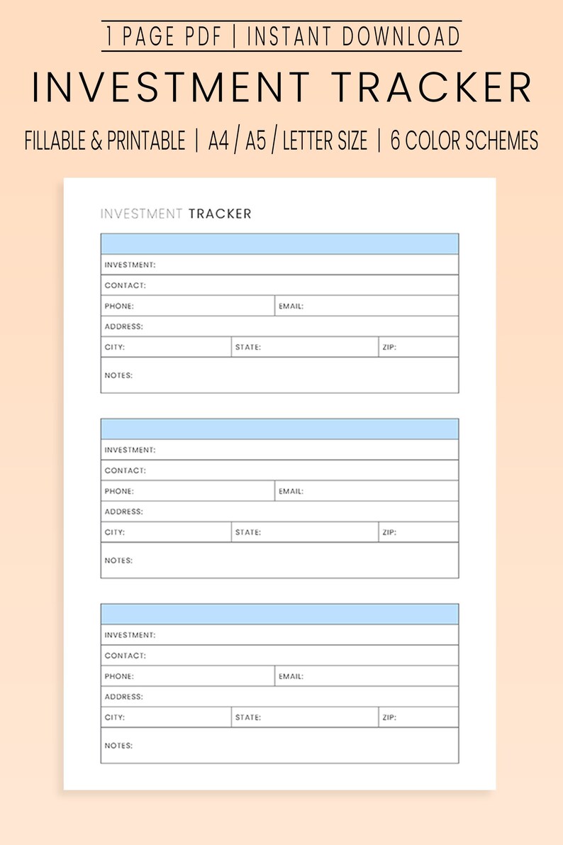Investment Tracker Printable Template Investment Portfolio - Etsy