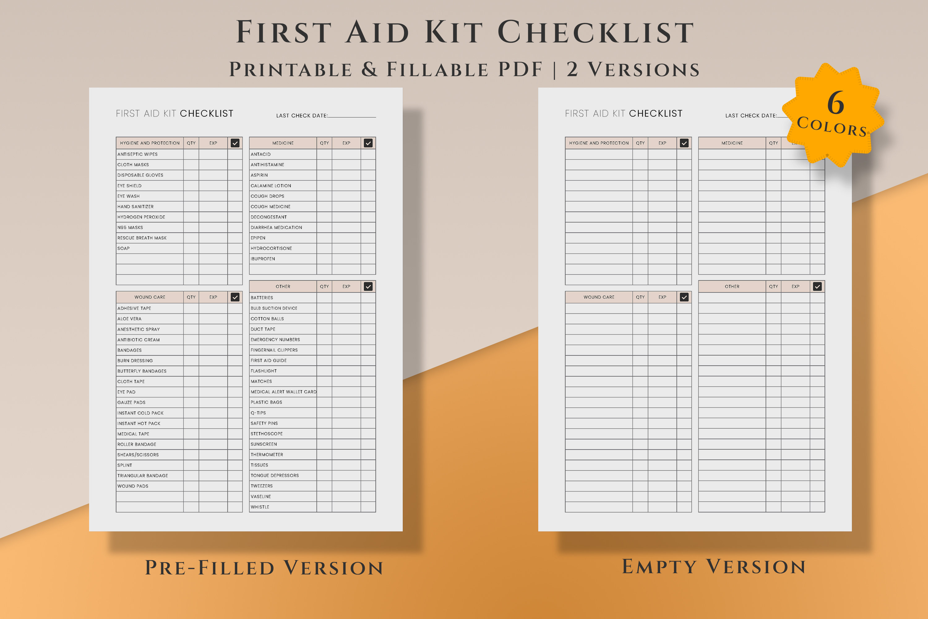 First Aid Kit Checklist Printable PDF Template Emergency - Etsy Canada