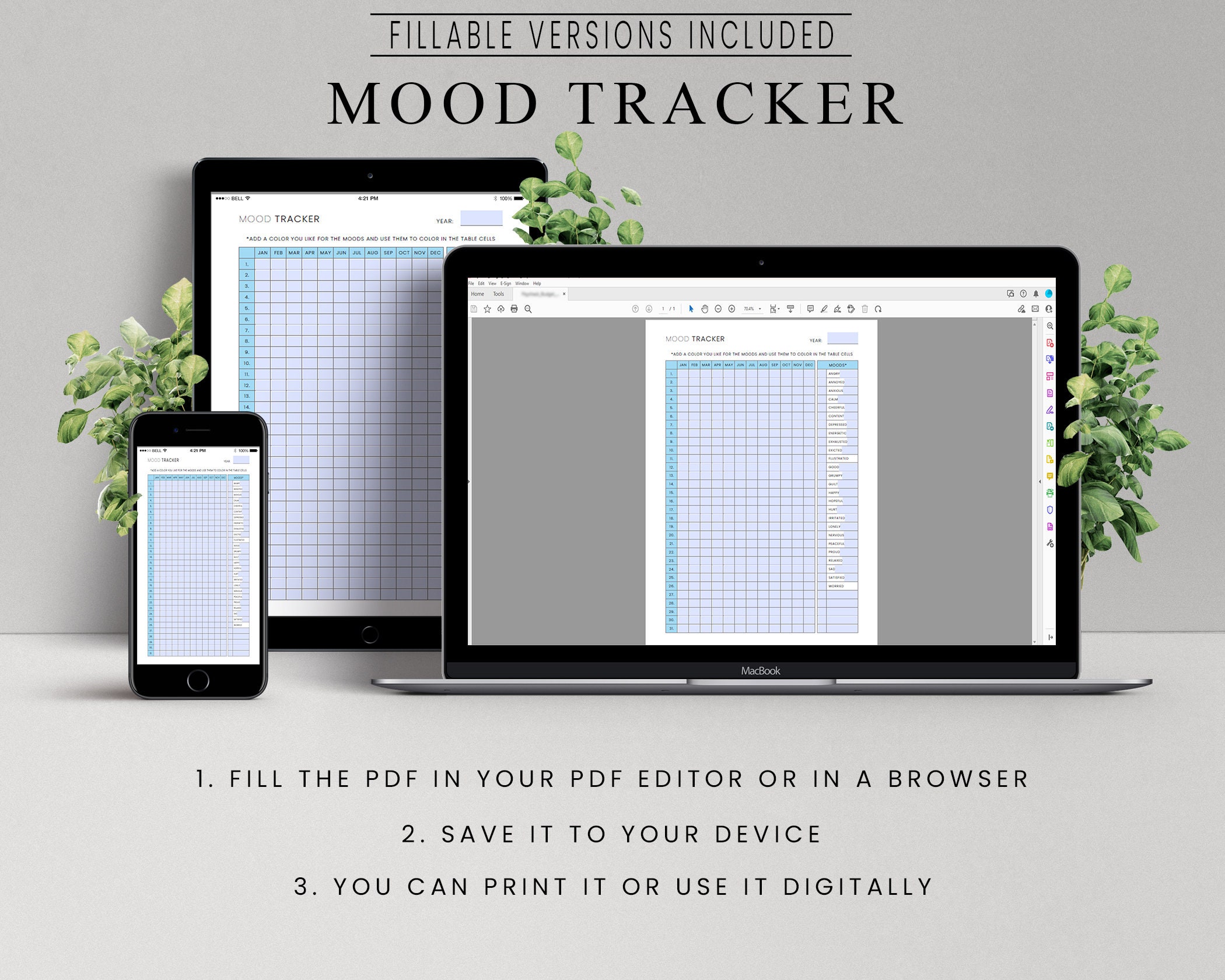 Mood Tracker Printable PDF Template, Yearly Monthly Daily Mood Log, - Etsy