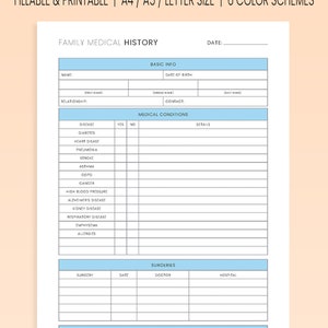 Family Medical History Printable PDF Template, Health Log, Medical ...