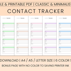 Printable Contact Tracker Template PDF, Digital Address Book, A4/A5/US ...