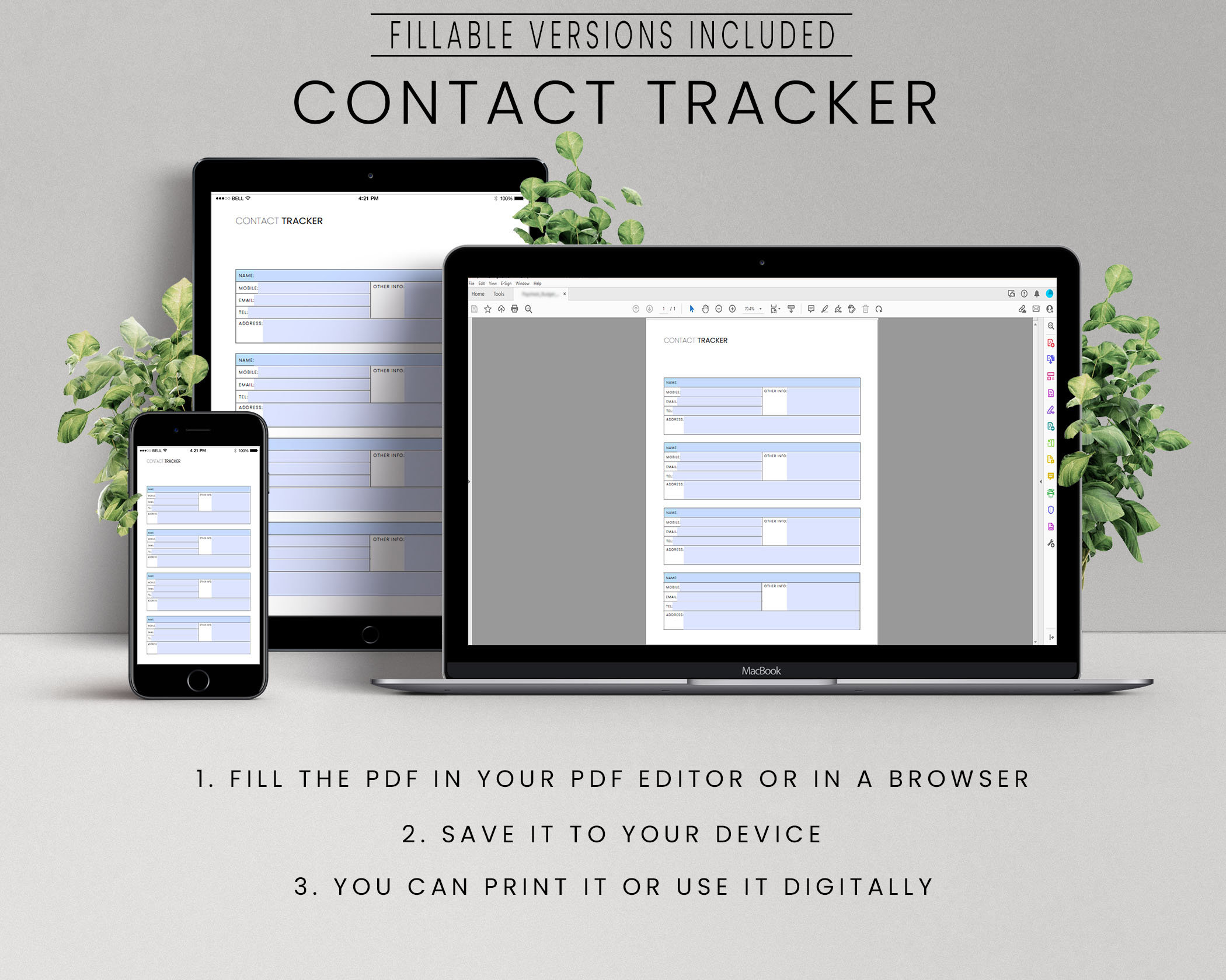 Printable Contact Tracker Template PDF, Digital Address Book, A4/A5/US ...