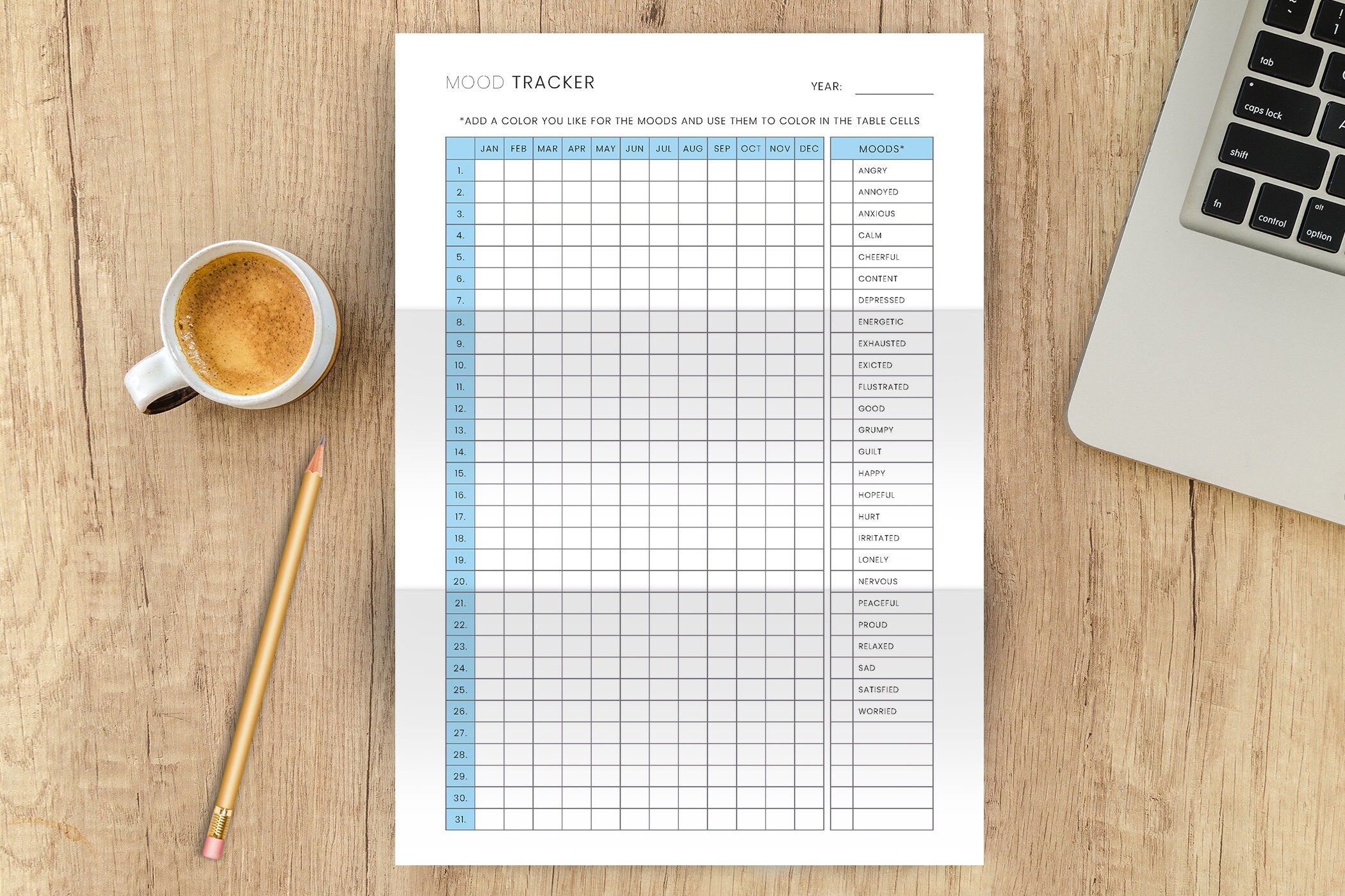 Mood Tracker Printable PDF Template, Yearly Monthly Daily Mood Log, - Etsy