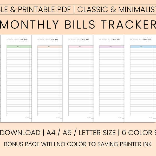 Monthly Bill Payment Tracker Printable - Etsy