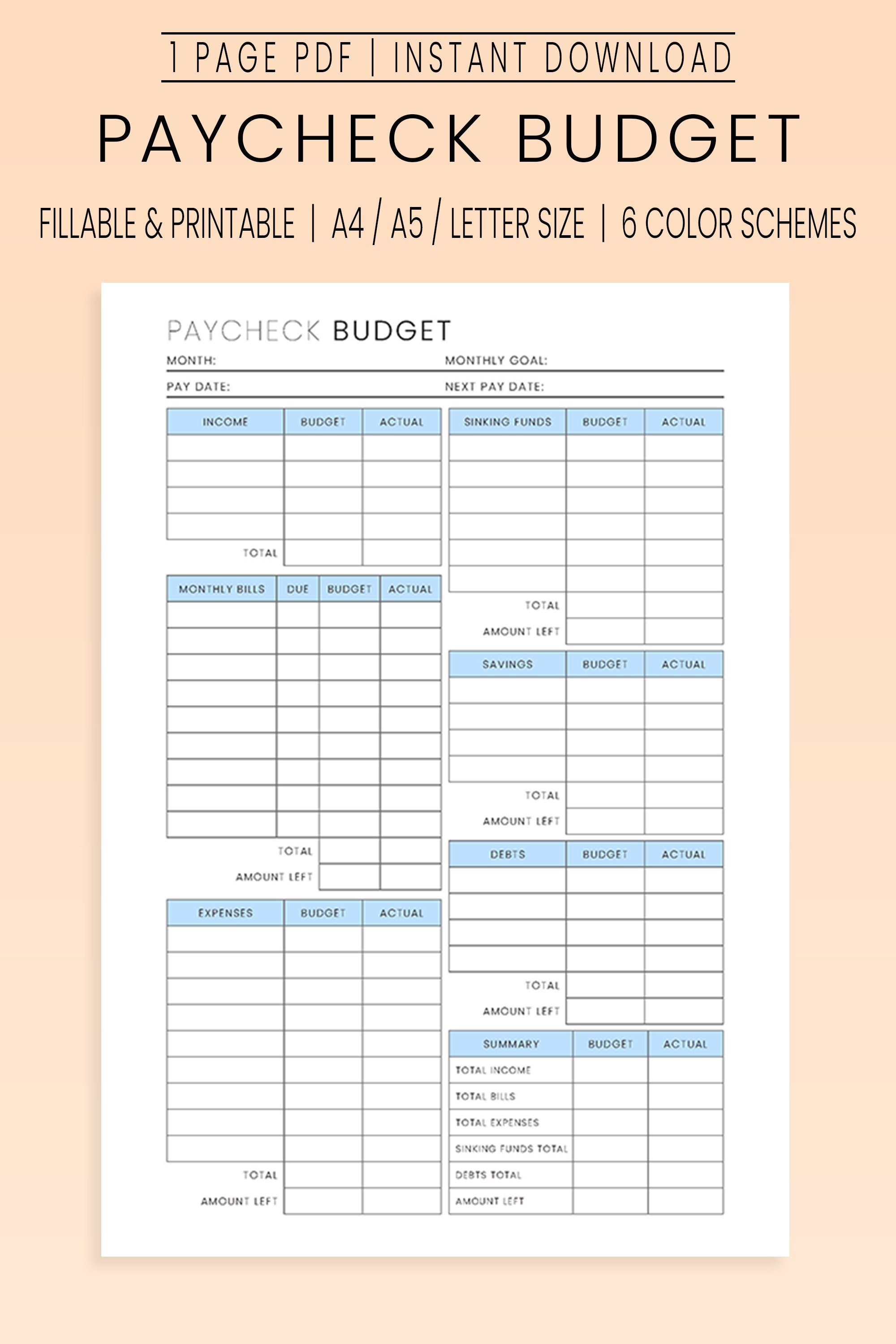 Paycheck Budget Template, Paycheck Budget Printable PDF, Budget Binder ...
