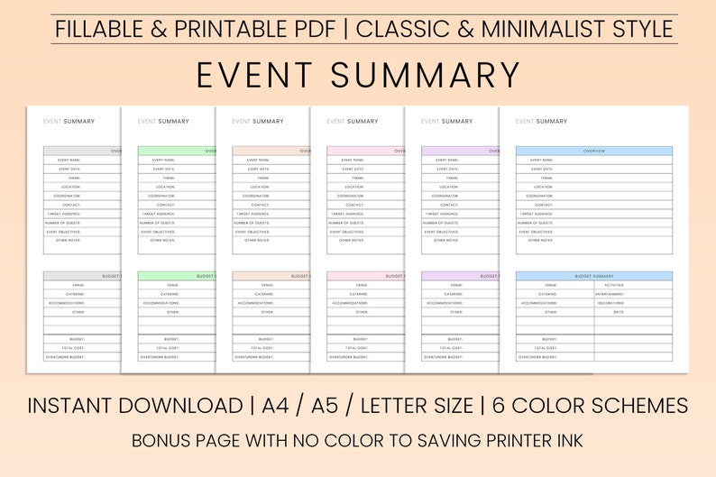 Printable Event Summary Template PDF, Party Organizer, Binder Insert ...