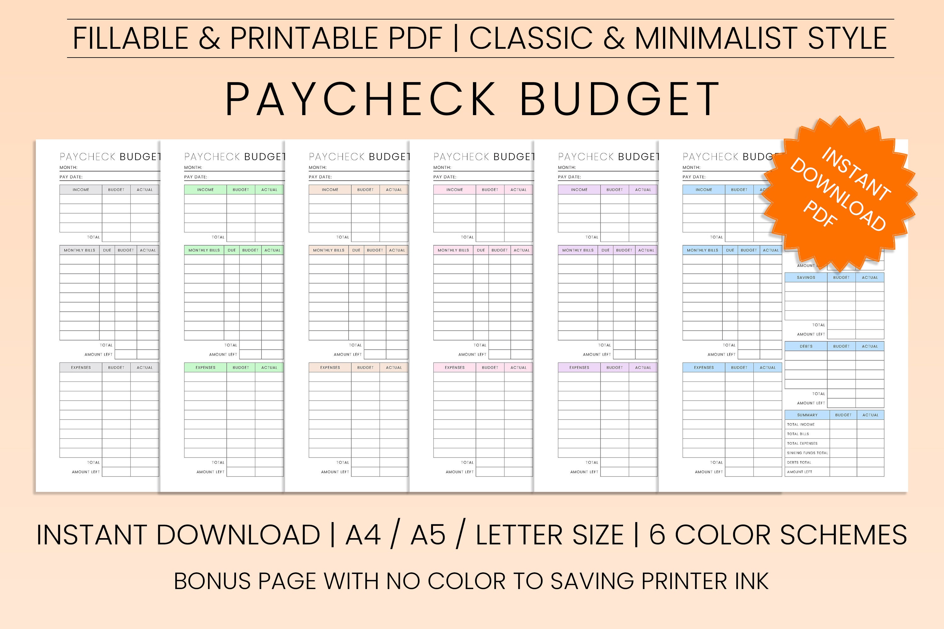 Paycheck Budget Template, Paycheck Budget Printable PDF, Budget Binder ...