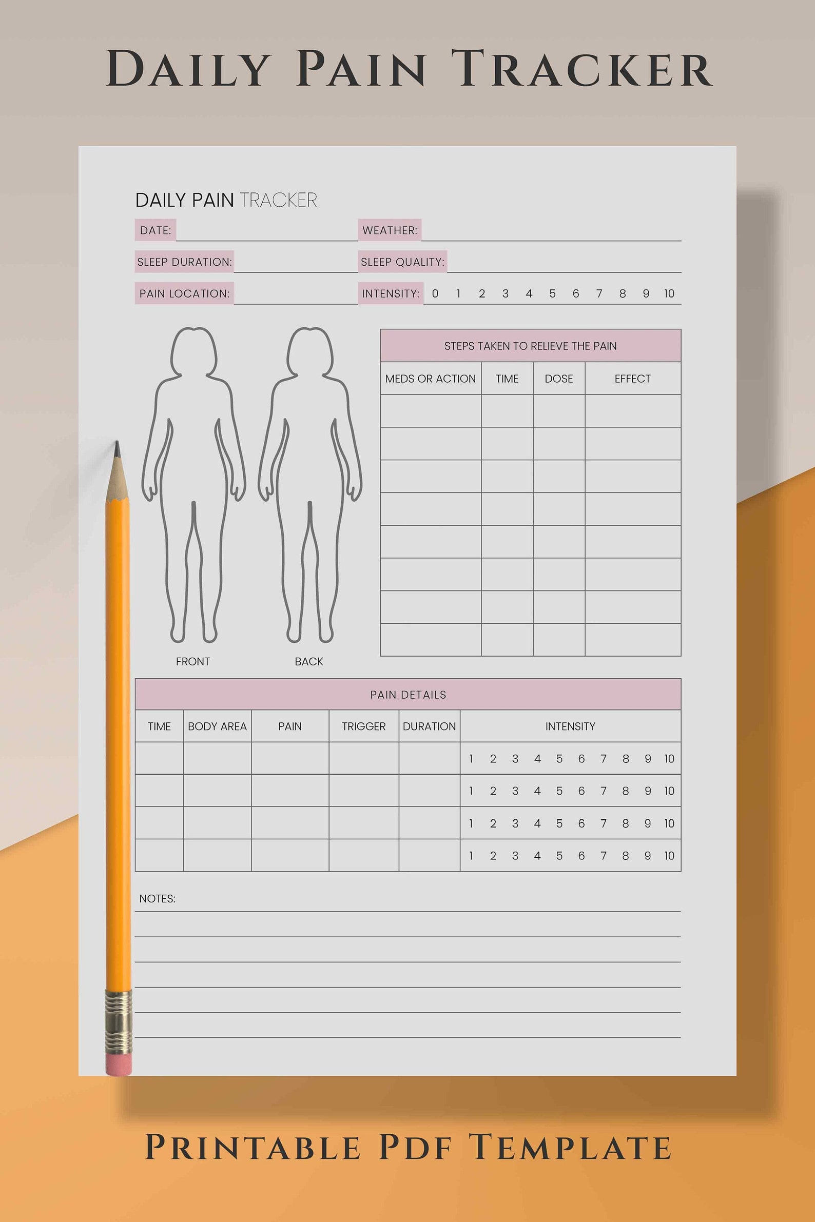 Daily Pain Tracker, Pain Log, Health Tracker Printable, Chronic Pain ...